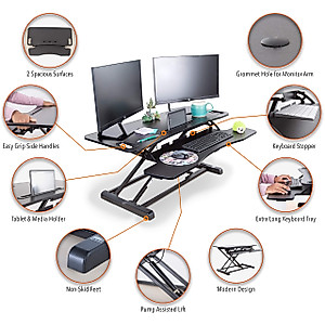 Flexpro Hero 37 Inch Standing Desk | 2 Level Standing Desk Converter with Keyboard Shelf and Monitor Riser | Large Dual Level Sit to Stand Workspace | Easily Sit or Stand in Seconds! (Black / 37")