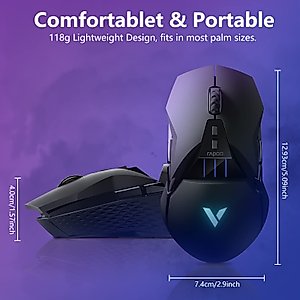Rapoo Wireless Gaming Mouse, 5000 DPI Wired/Wireless RGB Gamer Mouse with 11 Programmable Buttons 5 Profiles Store, Rechargeable Pro Optical Sensor Mice for Windows PC Laptop Gamers