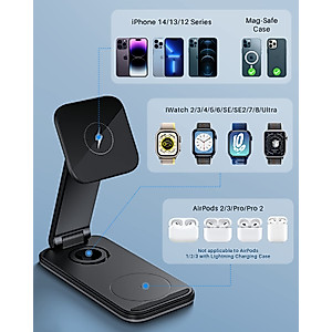 BOCLOUD 3 in 1 Wireless Charging Station, Portable Charging Stand Fast Wireless Charger for iPhone 15, 14,13,12 Pro Max/Pro/Mini, iWatch 8/SE2/7/6/SE/5/4/3/2, AirPods Pro/3/2