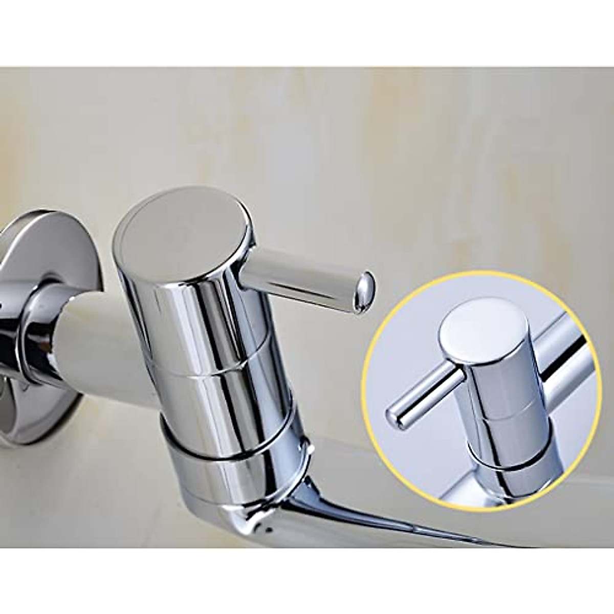 AIDE Wall Mounted Cold Water Sink Faucet, Single Handle Brass Tap for Kitchen Garden Outdoor Laundry Sink with Stainless Steel Tube, Chromed, 9 Inch
