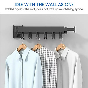 YWHWLX Wall Mounted Clothes Hanger Rack, Retractable Clothes Drying Rack,Space-Saver, Aluminum Laundry Drying Rack,Collapsible, for Laundry,Balcony, Mudroom, Bedroom (Black)