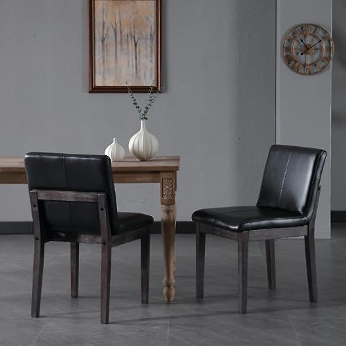 LZAREAL Comfy Modern Dining Chairs Set of 8, PU Leather Black Armless Dining Room Chairs with Solid Wood Legs, Mid Century Upholstered Dining Chair for Kitchen, Restaurant, Cafe