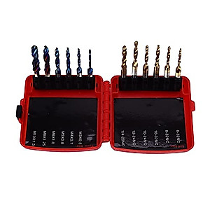 12Pcs Combined Tap Drill Bit Set HSS Metric Blue Plating Imperial Ti Plated 1/4in Hex Shank Combined Threading Drill Bit Set Drillbits