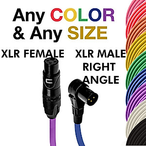 Balanced XLR Cable Female to Right Angle XLR Male - 10 Feet Black - Pro 3-Pin Microphone Connector for Powered Speakers, Audio Interface or Mixer for Live Performance & Recording