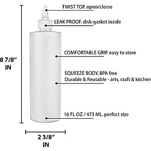 BRIGHTFROM Condiment Squeeze Bottles, 16 OZ Empty Squirt Bottle with Twist Top Cap, Leak Proof - Great for Ketchup, Mustard, Syrup, Sauces, Dressing, Oil, Arts and Crafts, BPA FREE Plastic - 4 PACK