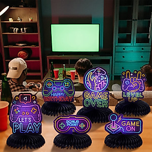 9 Pcs Neon Video Game Party Decorations Supplies Neon Video Game Honeycomb Table Centerpieces Cutouts for Video Game Birthday Baby Shower Theme Party Supplies