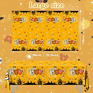 Gupesxu Mouse Halloween Party Decorations-3pcs Happy Boo Day Tablecloth, Yellow Pumpkin Ghost Mouse Halloween Tablecloth for Kids Boy Girl Baby Shower Halloween Birthday Party Supplies