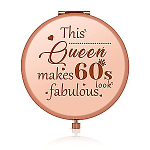 Jielahua 60th-69th Birthday Gifts for Women Rose Gold Compact Mirror 60-69 Year Old Birthday Gifts for Wife Grandmother 60th-69th Birthday Gifts for Mom Nana Christmas Retirement Gifts