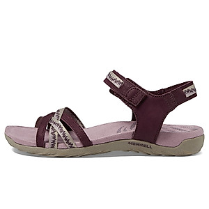 Merrell Terran 3 Cush Cross Sandals for Women - Nubuck Leather, Webbing Upper, and Hook-Loop Closure Burgundy 7 M
