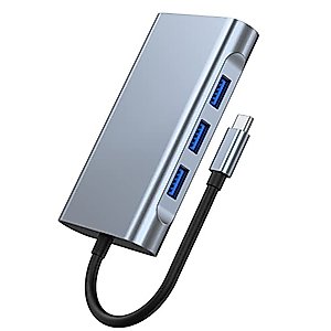 Yirepny USB C Hub, 7 in 1 Multiport Adapter with 4K Output 3 USB 3.0 Ports 100W Pd Charging TF/SD Card Reader USB C to 4K USB C to RJ45 Ethernetr USB C Adapter Silver