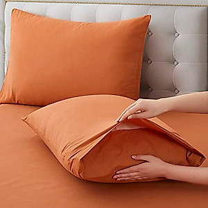 DengChao 4PCS Twin Size Brushed Microfiber Bed Sheet Set with Body Pillowcase,16 Inches Deep Pocket Fitted Sheet Easy to Fit Mattress,Soft Breathable Wrinkle and Fade Resistant,Terracotta