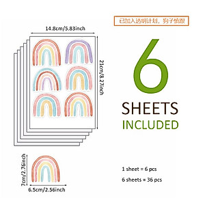 Rainbow Wall Decals for Girl Bedroom Kids Room Decor, Peel and Stick Wallpaper Rainbow Wall Stickers Mural Vinyl 36 Pcs