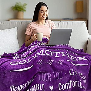 Godmother Gifts from Godchild, Godmother Blanket, Mothers Day Gifts for Godmother Gift for Birthday, Mothers Day, Christmas, Throw 60x50 Inches (Purple)