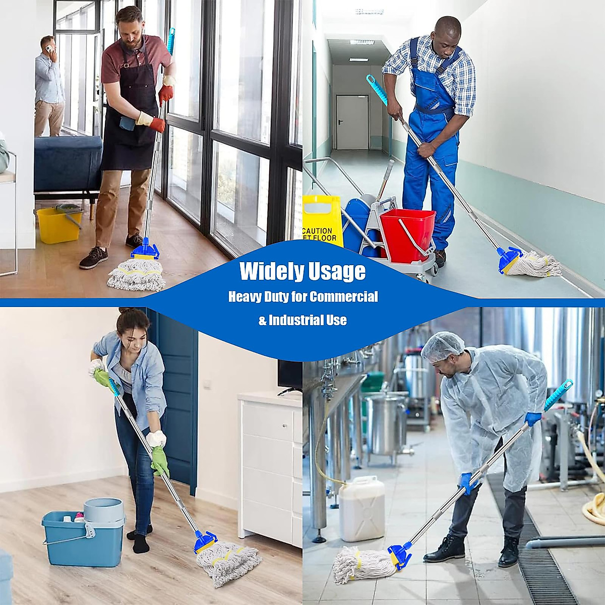 Mop Handle Commercial Heavy Duty - 70 inch Metal Commercial Mop Stick,Side Gate Mop Head Replacement Holder for Floor Cleaning,Clamp Mop Handle Quick Change for Wet Mop (1)