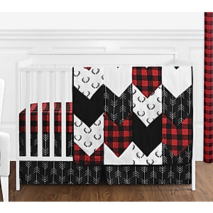 Sweet Jojo Designs Woodland Buffalo Plaid Boy Fitted Crib Sheet Baby or Toddler Bed Nursery Photo Op - Red and Black Rustic Country Deer Lumberjack Arrow