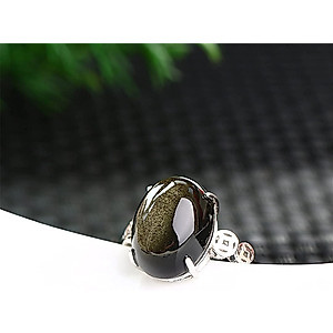 DUOVEKT Natural Gold Obsidian Ring Jewelry For Woman Men Healing Crystal Quartz Stone 16x12mm Beads Gemstone Adjustable Ring AAAAA
