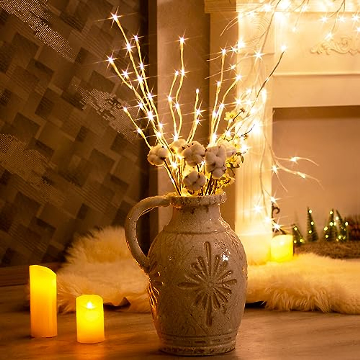 Vanthylit 3PK 30'' Lighted Birch Twig Branches with 60 LED Warm White Bulbs Waterproof Adapter in for Outdoor and Indoor Decor