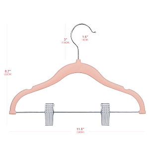 ManGotree 11.8'' Baby Velvet Hangers with Movable Clips, Non-Slip Kids Clothes Hangers, Ultra-Thin Space-Saving Children's Felt Hangers for Shirts, Pants, Dresses, Skirts, Jackets (16 Pack, Pink)