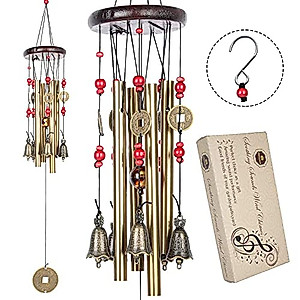 Bwinka Chinese Traditional Retro 4 Tubes 5 Bells Bronze Yard Garden Outdoor Living Wind Chimes 60cm