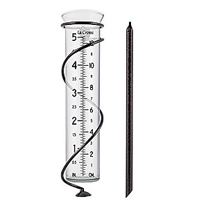 La Crosse 704-08967-INT Original Handcrafted Colombian Metal Finish Spiral Rain Gauge with 5-inch Capacity Glass Rain Garden Tube