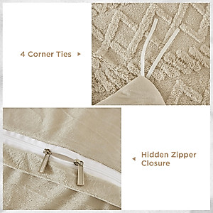 Andency Beige Cream Fleece Duvet Cover Set King Size, 3 Pieces Boho Flannel Fuzzy Fluffy Faux Fur Comforter Cover for Winter, Soft Shaggy Plush Cozy Sherpa Bedding Set