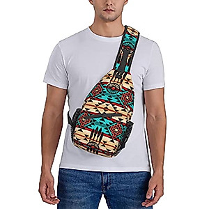 Retro Native Indian American Sling Native Pattern Sling Backpack Crossbody Cross Chest Bag Daypack for Hiking Travel