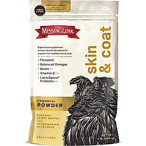 The Missing Link Skin & Coat Probiotics Superfood Supplement Powder for Dogs - Omegas 3 & 6, Fiber, Vitamin-E, Biotin - Supports Healthy Skin & Glossy Coat, Promotes Hair Growth - 1lb