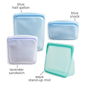 Stasher Premium Silicone Reusable Food Storage Bags, 4-Pack, Multi | Multi-Use Food Storage Bags, Lunch Bag, Travel Containers | BPA Free, Leak-free, Dishwasher-Safe, Eco-friendly