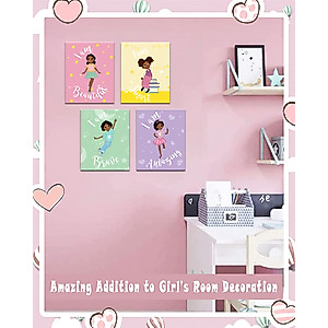 Black Girls Bedroom Canvas Wall Art Framed | Motivational Wall Decor for Toddler Girls | Inspirational Room Decor for Teen Girls | Kids Wall Art | Picture for Little Girls | 8” x10” x4 PCS (FRAMED)