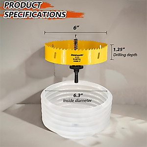 DaduoRi 6" Hole Saw for Recessed Lights with 2 Abors, 6in Hole Saw Dust Bowl for Recessed Lighting 6 Inch, Include 3/8" Hex Shank & SDS Plus, Can Light Hole Saw for Plasterboard, Drywall Cutter 152mm