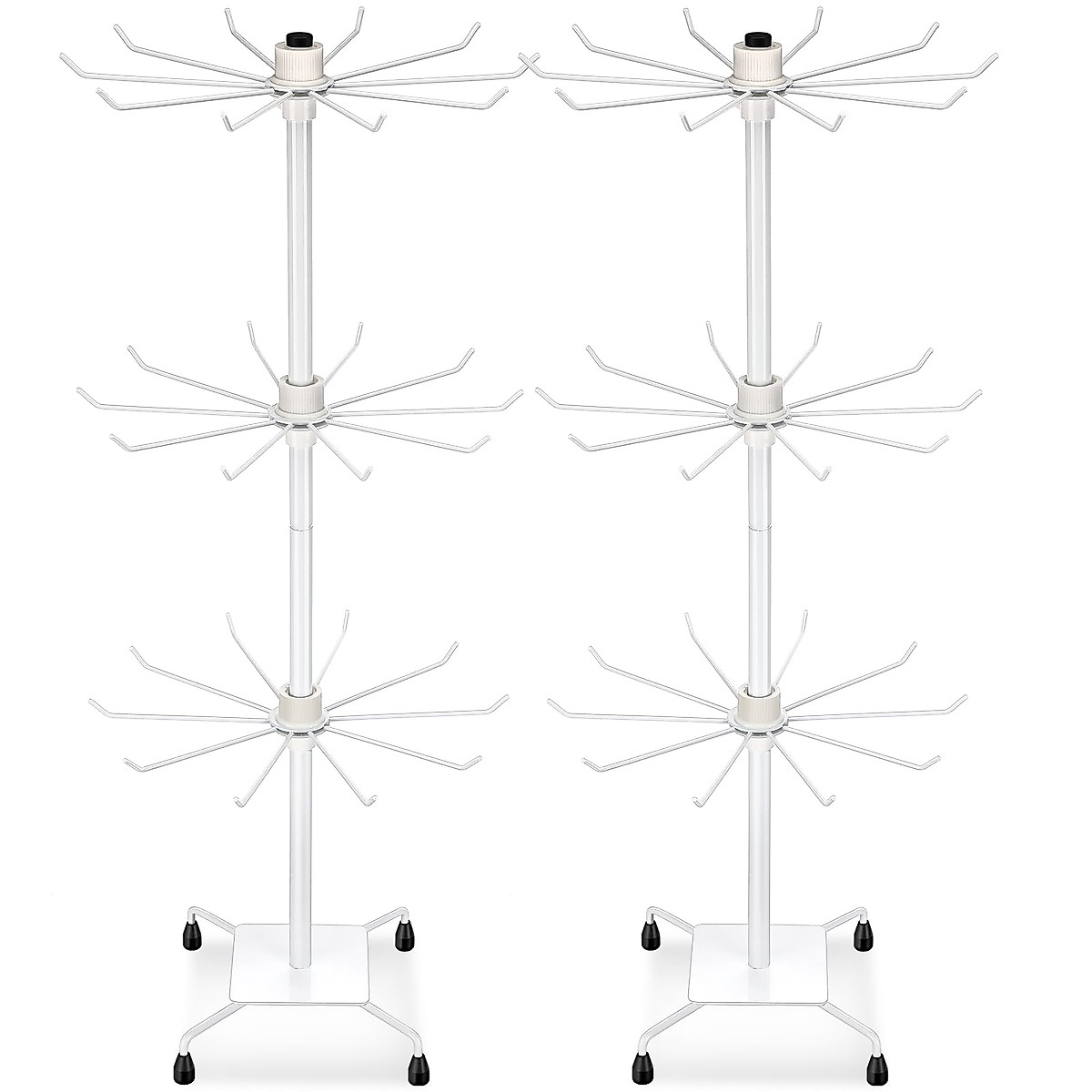 BBTO 2 Pcs Rotating Display Stand Jewelry Display Rack with Hooks Metal Earrings Stand for Vendors Necklace Bracelet Selling(White,28.35 x 11.81 Inch)