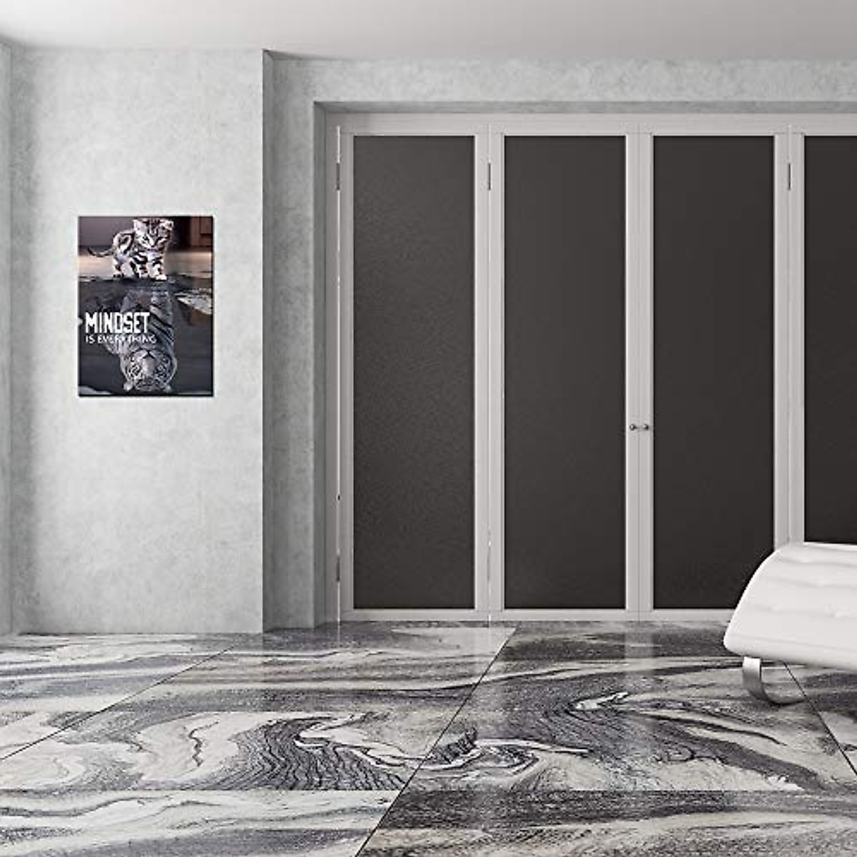 hong Mindset is Everything Wall Art Cat Tiger Modern Inspirational Success Quote Artwork for Living Room Office Home Framed Wall Decor Set (Cat-Tiger, 12x16inch)