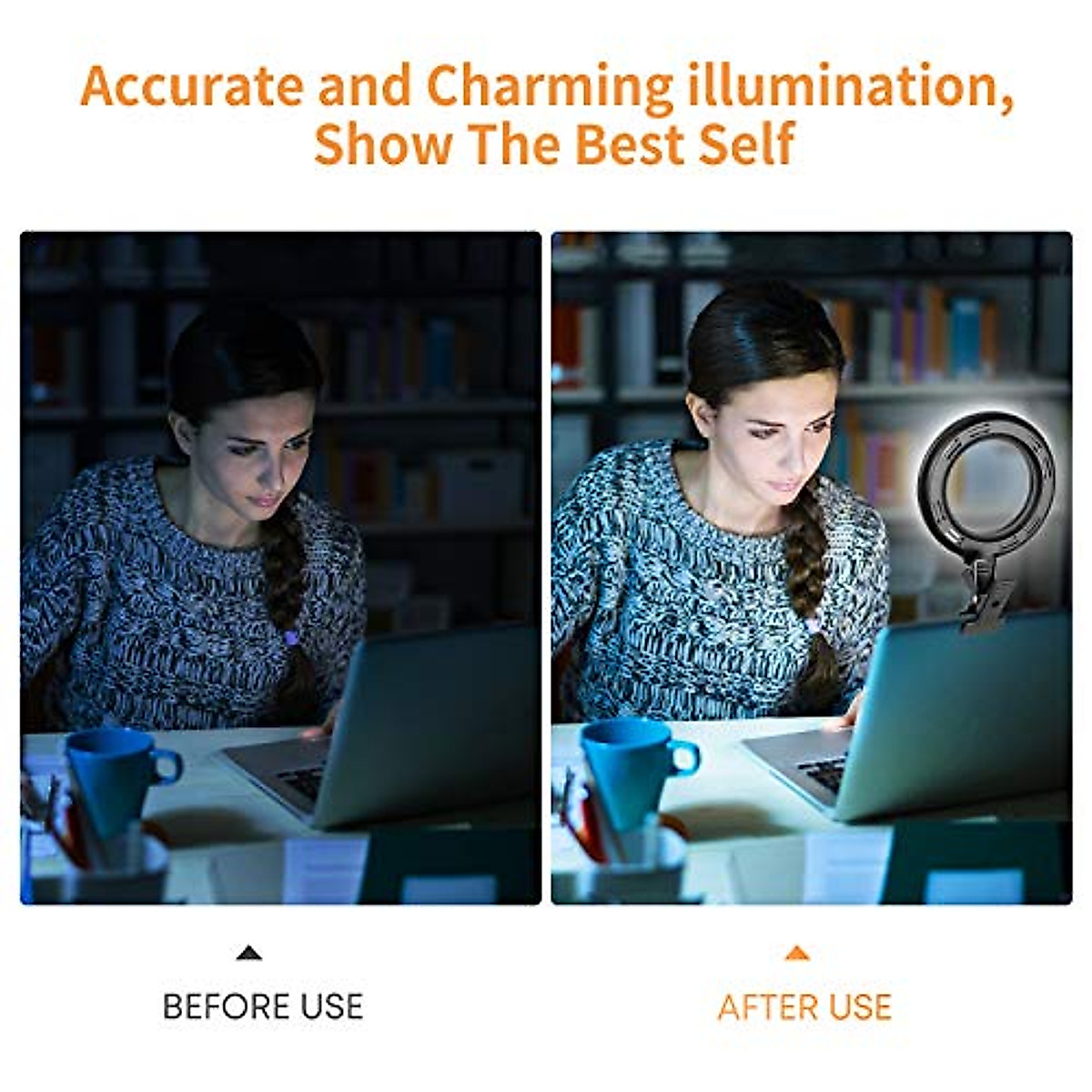 Video Conference Lighting Kit, Ring Light Clip on Laptop Monitor with 5 Dimmable Color & 5 Brightness Level for Webcam Lighting/Zoom Lighting/Remote Working/Self Broadcasting and Live Streaming, etc.