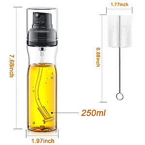 Oil Sprayer for Cooking, 250ml Olive Oil Sprayer Bottle with Brush, Olive Oil Spray Mister, Kitchen Gadgets Accessories for Air Fryer, Canola Oil Spritzer, Widely Used for Baking, Frying, BBQ