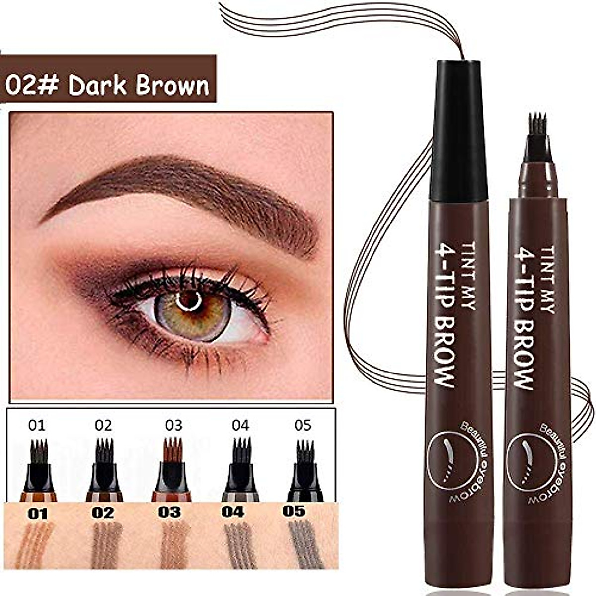 Microblading Eyebrow Pen, Eyebrow Pen 4 Points Eyebrow Pencil, Creates Lasting MakeUp Professional Natural Looking Eyebrows, Cover Sparse Areas, Daily Waterproof Eyebrow with Gift (02#Dark Brown)
