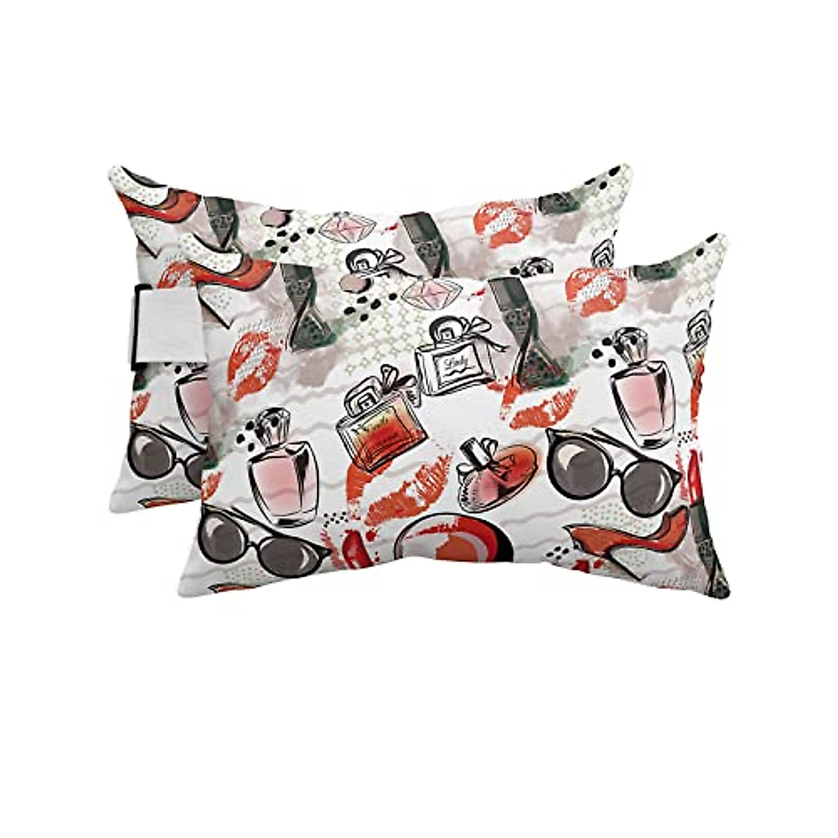 HilariousM Modern Lady Outdoor Pillows for Chaise Lounge Chair, Perfume Lipstick High Heels Waterproof Lumbar Head Support Pillow with Adjustable Elastic Band for Pool Patio Furniture Decorative