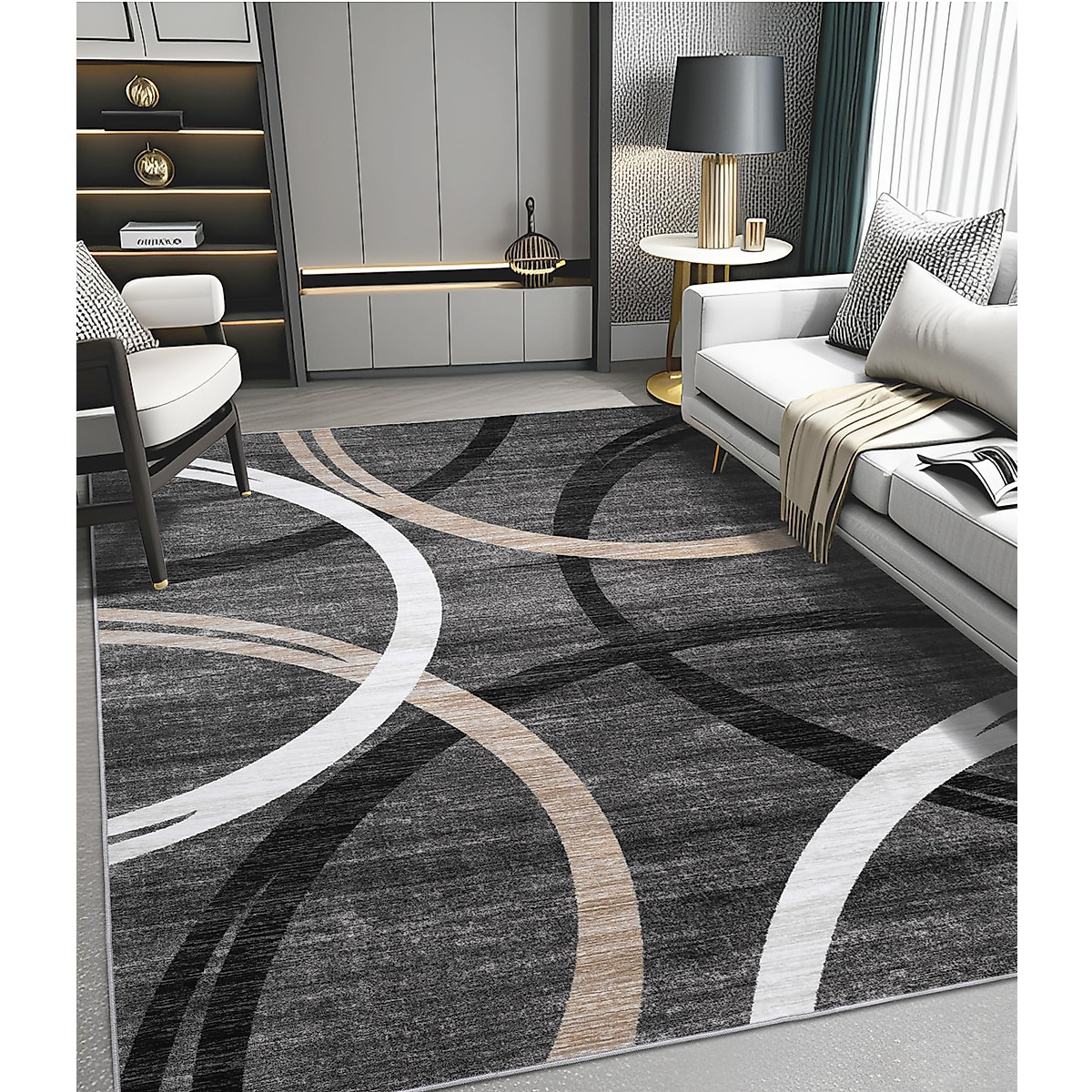 chakme Modern Abstract Washable Rugs 8'x10' Area Rug for Living Room Bedroom, Black and White Rug Non-Slip Ultra Thin Home Decor, 8x10FT