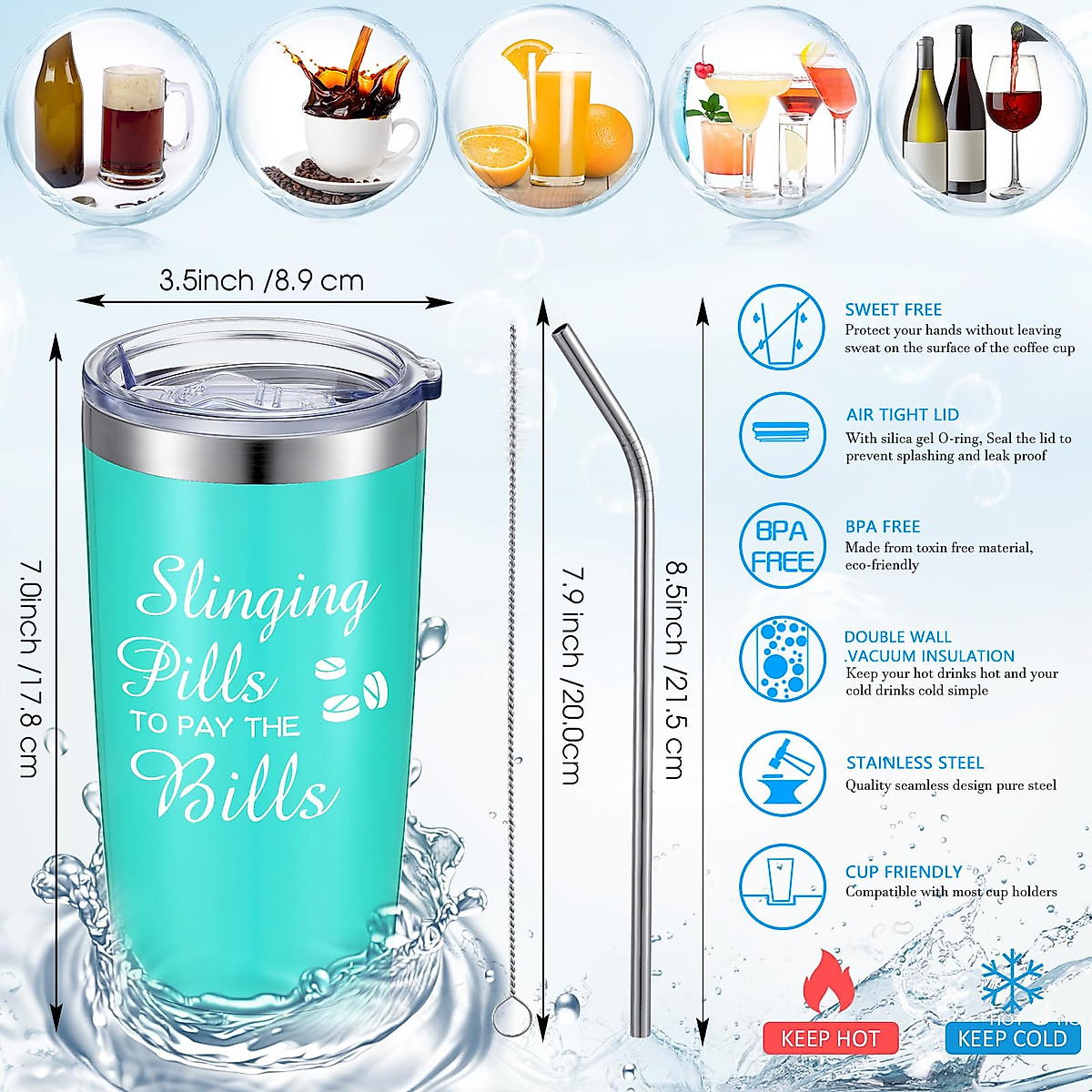 Yaomiao 4 Pcs Nurse Graduation Gifts, Slinging Pills to Pay The Bills Tumbler Cup, 20 oz Tumbler Mug with Lid and Straw, Pharmacist Graduation Birthday Gifts for Pharmacy Tech Nursing Women Men