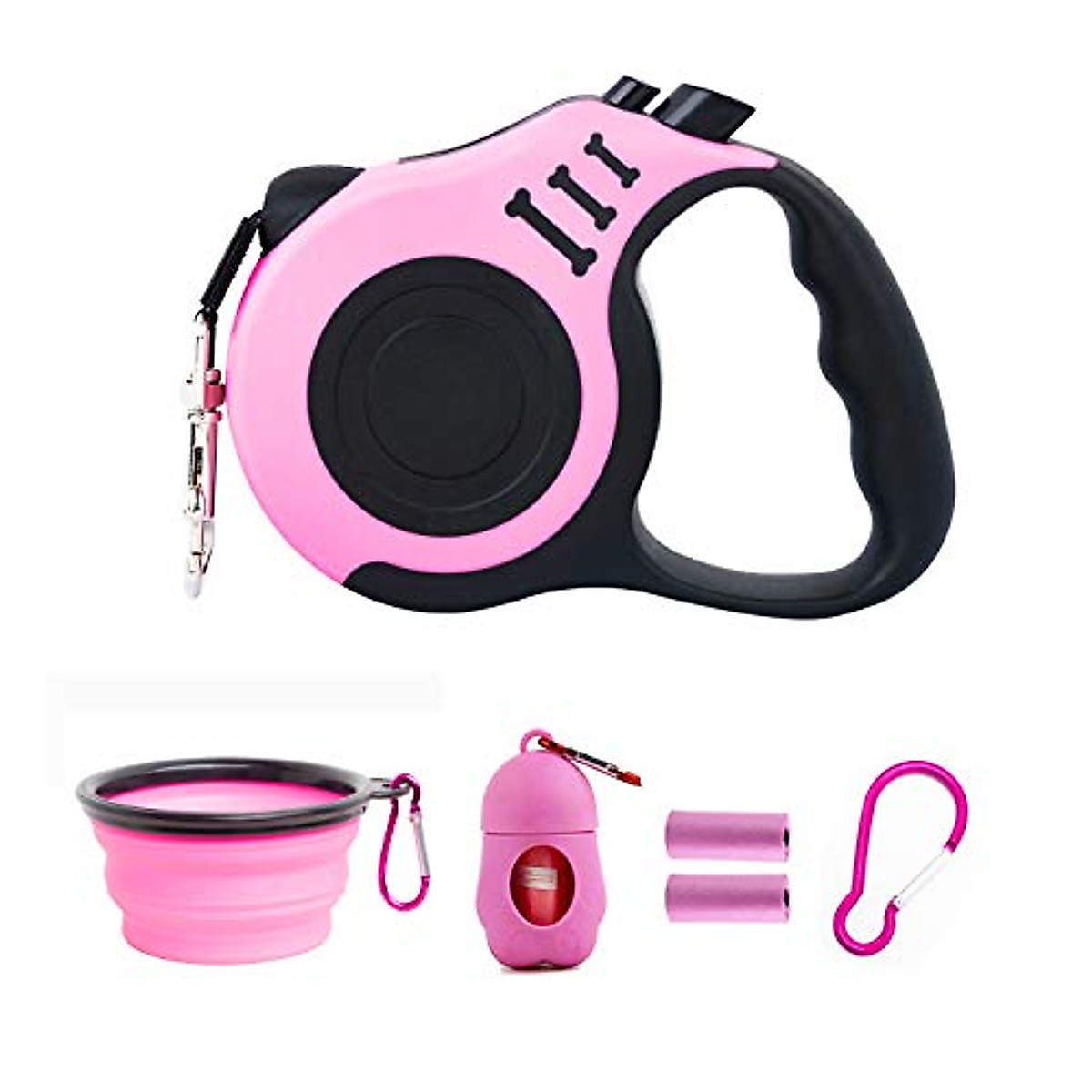 PETIMP Retractable Dog Leash Lightweight 16FT Leash, with Folding Bowl,Dispenser,Waste Bags, for Small Medium Dogs(Pink)