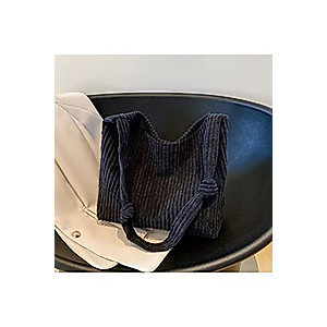 Ulisty Women Corduroy Tote Bag Fashion Shoulder Bag Casual Hobo Bag Shopping Bag Handbag black