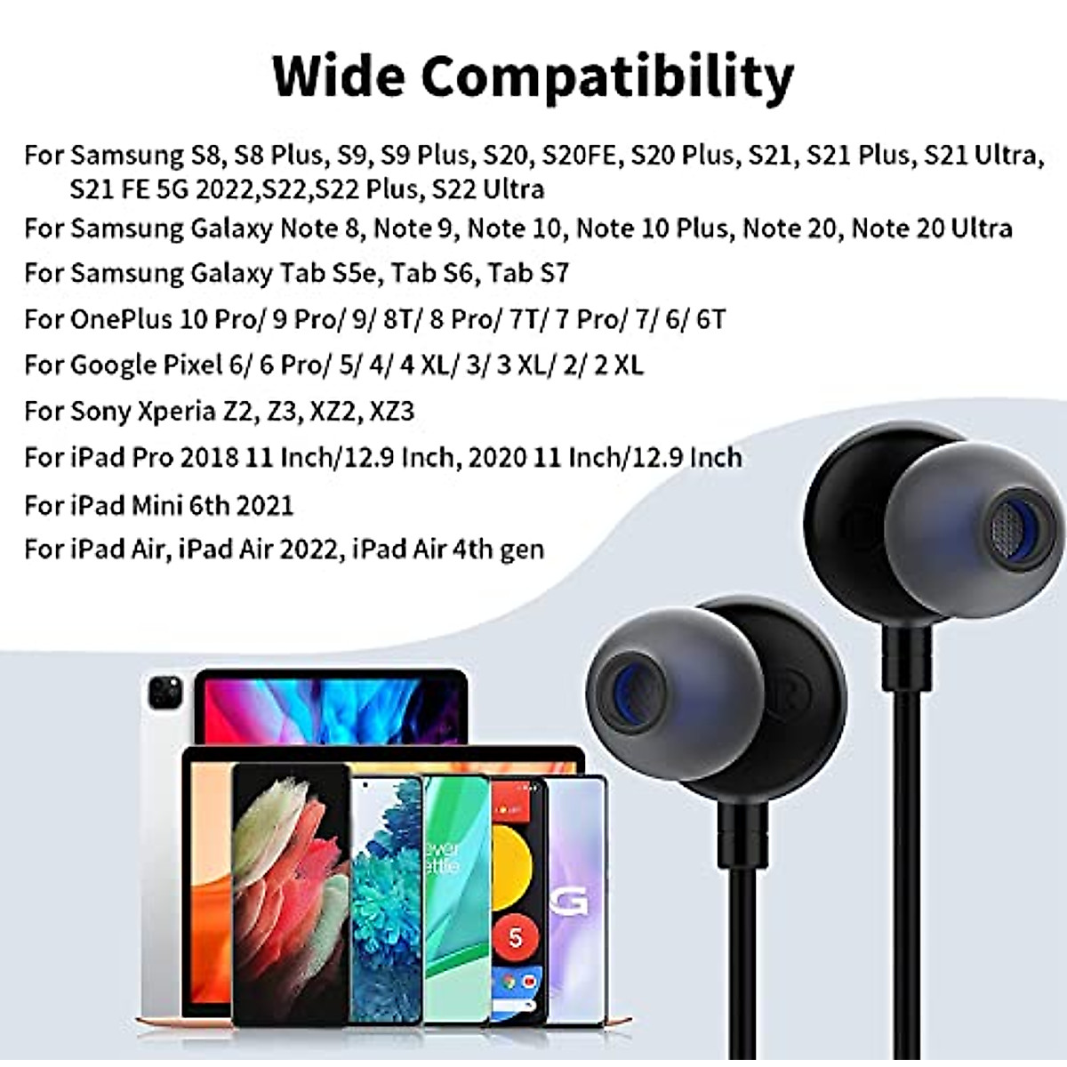 USB C Headphones,Type C Earphone Hi-Fi Stereo DAC Bass Noise Cancelling Headsets in-Ear Earbuds with Mic for Samsung Galaxy S23 Ultra S22 Plus S21 FE Google Pixel 7 Pro iPad 10 OnePlus 11 10T 5G Blue
