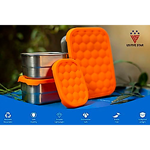 US FIVESTAR Stainless Steel Snack Containers with Silicone Lids Set of 3-Stainless Steel Food Container –Perfect Metal Lunch Snack Container Leakproof Lunch Box Sandwich Containers