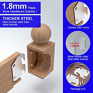 PAGOW 2Pcs #10 Hook Plates, Universal Bed Rail Hook Plates Frame Bracket Headboard Footboard with Pin Replacement Wooden Bed Parts or New Bed Constructions