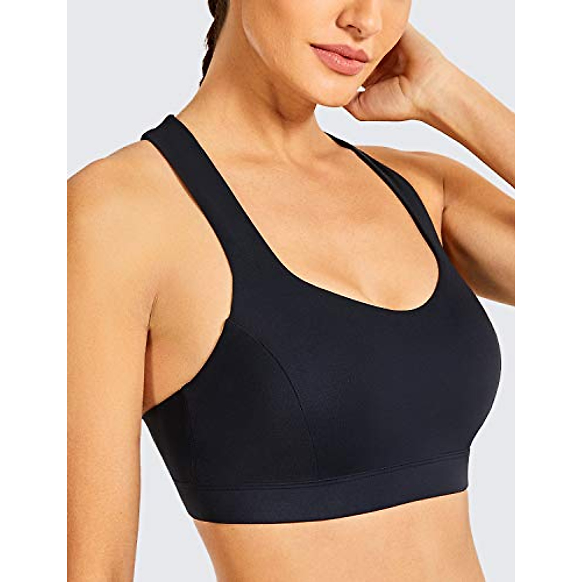 CRZ YOGA Women's Strappy Sports Bra Full Coverage Padded Full Size Criss Cross Workout Yoga Bra Tops Black-Full Size 36C