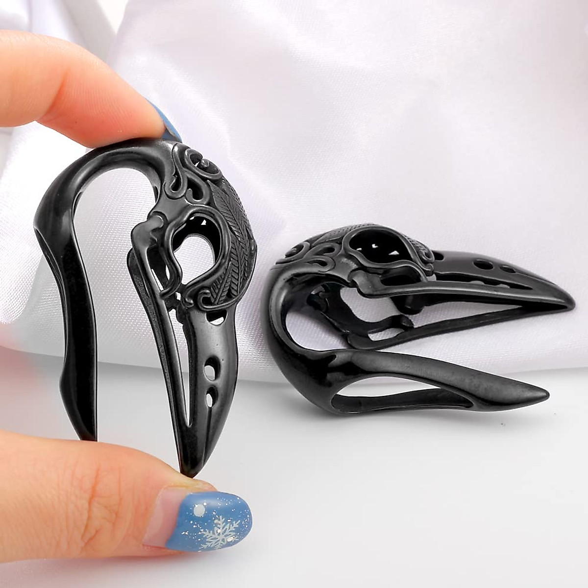 Casvort 2 PCS Black Halloween Eagle Ear Hanger Weight Stainless Steel Ear Gauges Body Jewelry Piercing Plug Pair Selling 5/8'' (16mm)