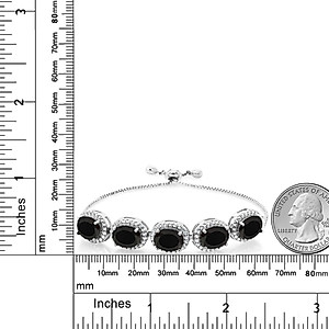 Gem Stone King 925 Sterling Silver 9X7MM Oval Gemstone Birthstone 5-Stone Tennis Bracelet For Women | Fully Adjustable Up to 9 Inch