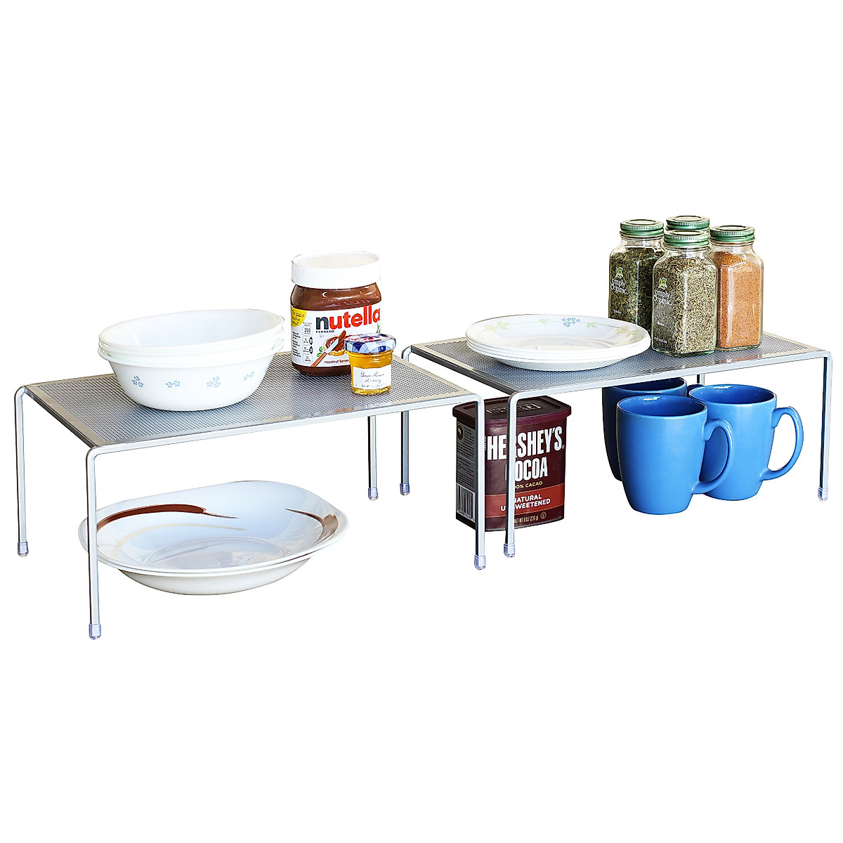 DecoBros Expandable Stackable Kitchen Cabinet and Counter Shelf Organizer,Silver