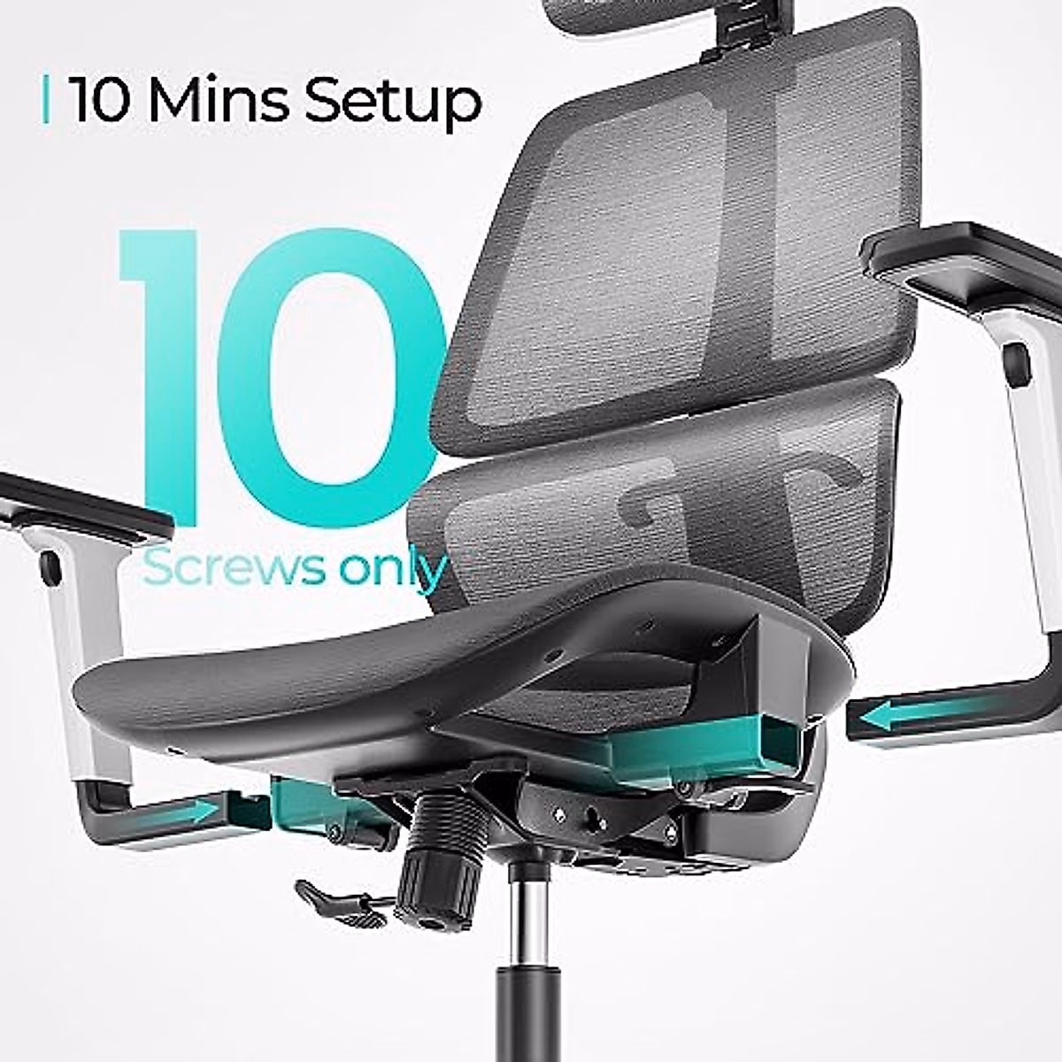 LINSY HOME High-Back Office Chair, Swivel Ergonomic Task Chair with Adjustable Headrest and Arms, Lumbar Support and PU Wheels, Computer Mesh Chair for Home Office, Dark Grey