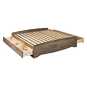 Prepac Mate's King 6-Drawer Minimalist Platform Storage Bed, Contemporary King Bed with Drawers 81.5" D x 78.5" W x 18.75" H, Drifted Gray, DBK-8400-K