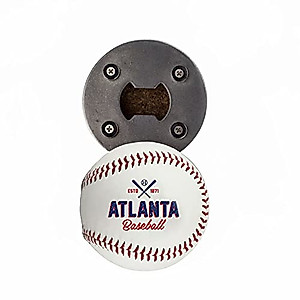 Atlanta Bottle Opener, Beer Bottle Opener Made from Real Baseball's Leather, Magnetic Bottle Opener & Cap Catcher - Cool Gadget for Teens & Present for Men
